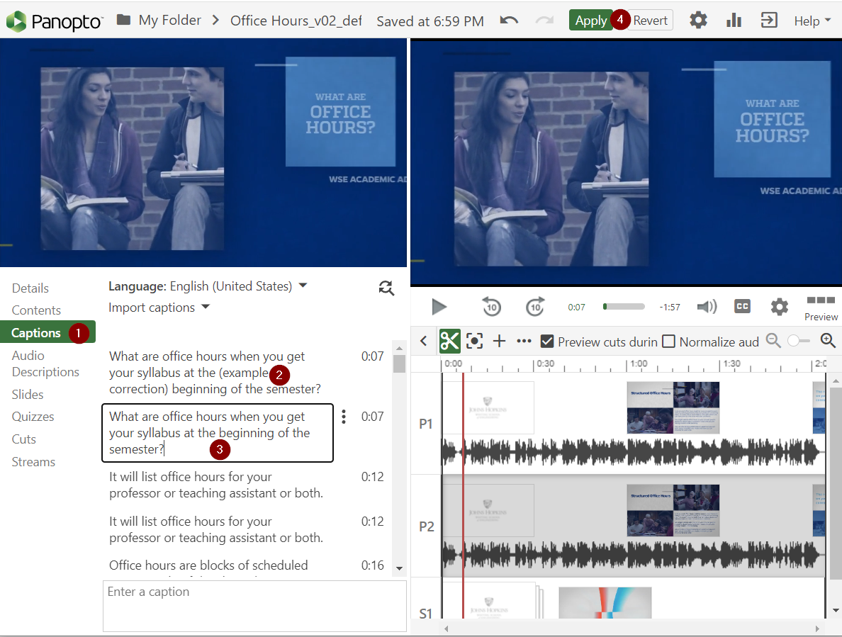 Requesting and Editing Audio Transcripts of Recordings – Johns Hopkins ...